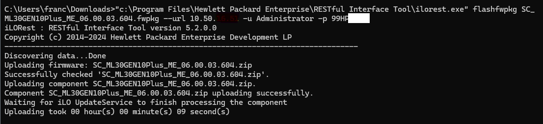 Updating ML30 Gen10 Firmware with ILOREST